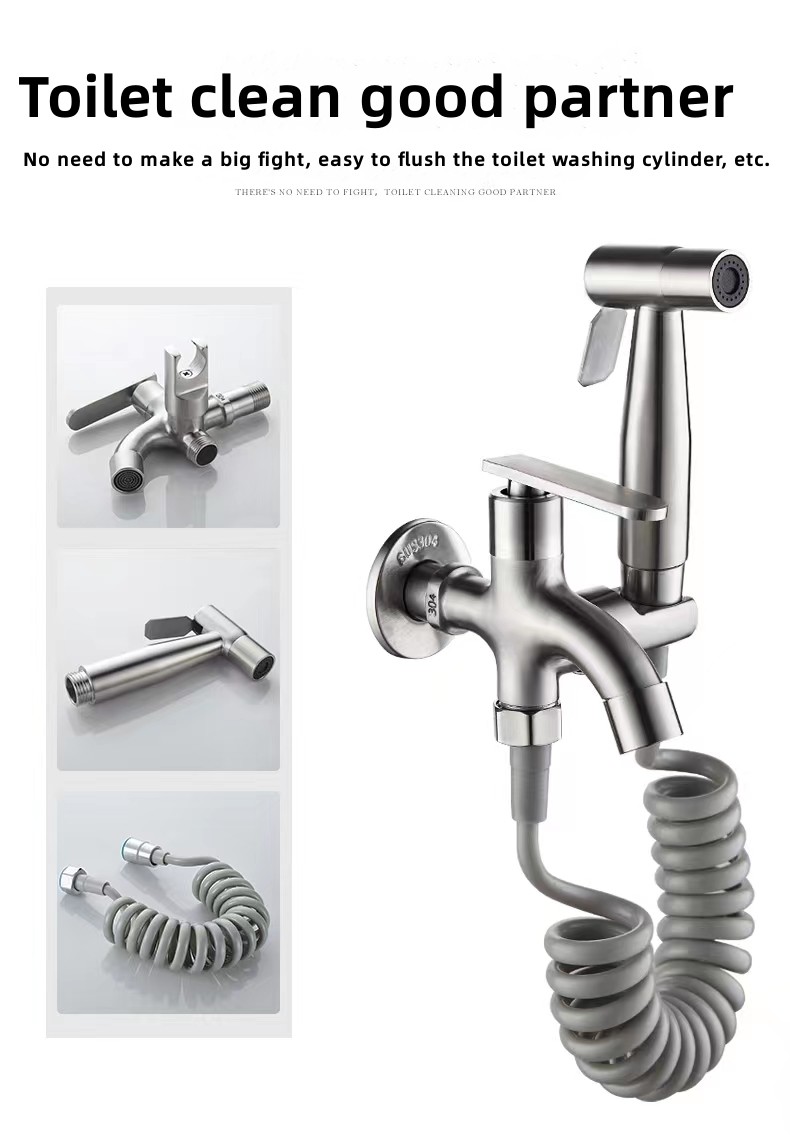 Multifunctional spray gun faucet, 304 stainless steel mop pool ...