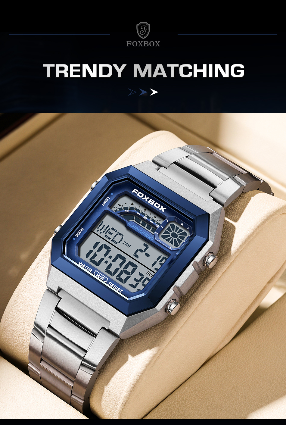 LIGE Relo Original Men Luminous Light Display Digital Stainless Steel ...