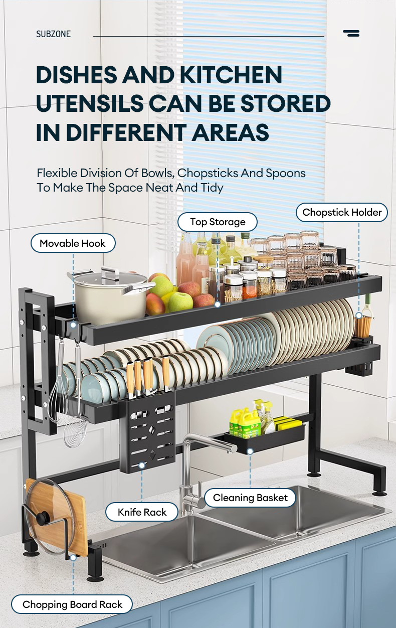 IUGA 1/2 Layer Dish Rack Over The Sink Dish Drying Rack Dishwashing ...