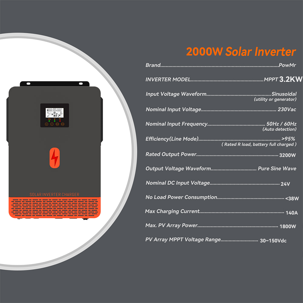 PowMr 3.2KW 24V Hybrid Inverter 30-150Vdc Pv Input Bulit In 140A MPPT ...