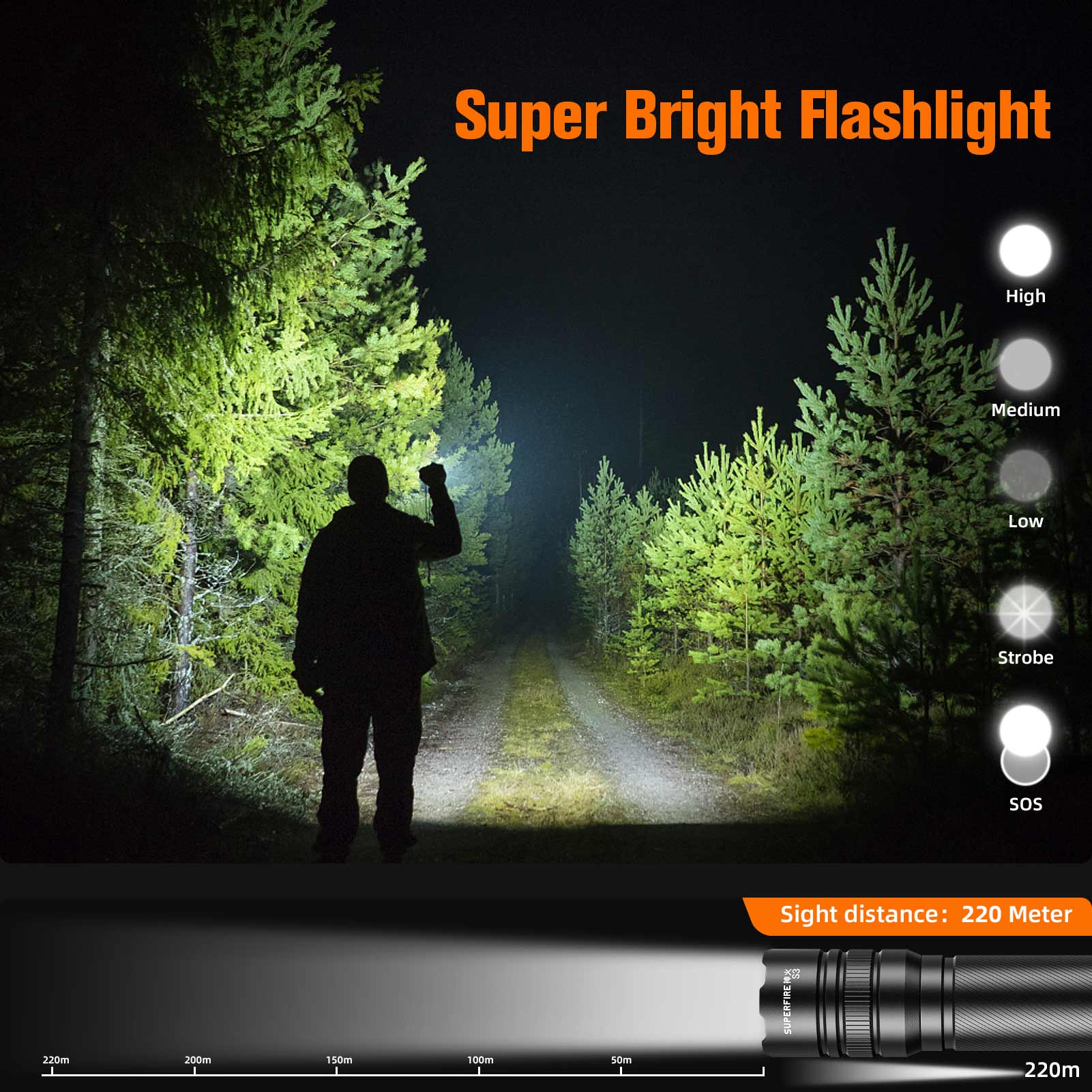 SUPERFIRE Flashlight S3 7W LED USB Rechargeable EDC Torch for Camping ...