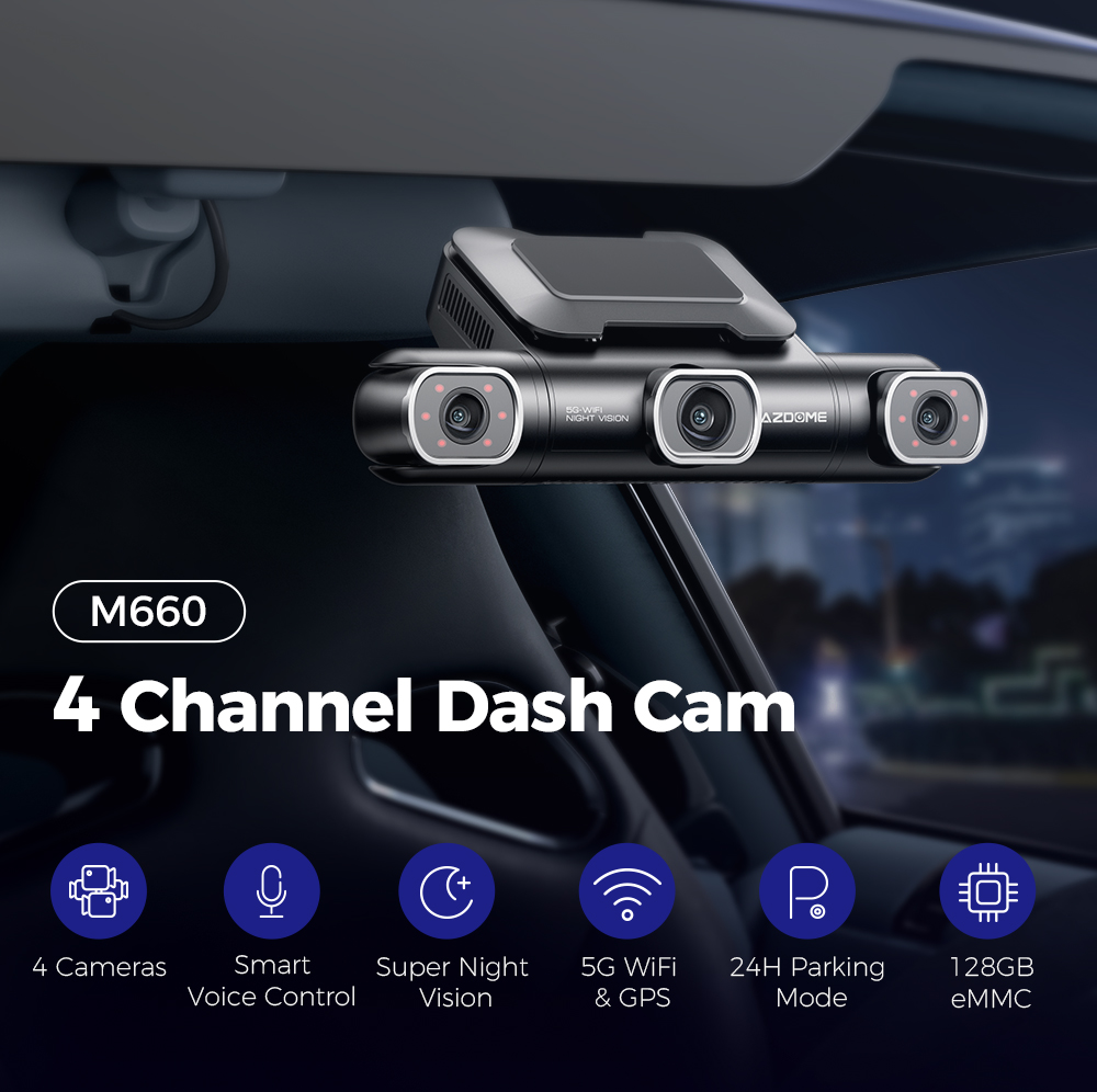 AZDOME M660 4 Channel 360° Dash Cam Front and Rear Inside with 128GB ...