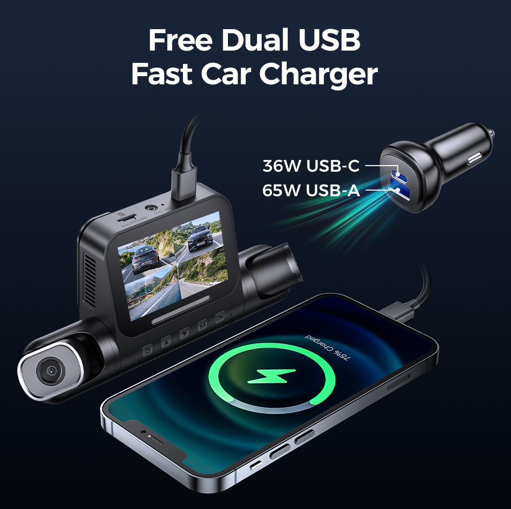 AZDOME M660 4 Channel 360° Dash Cam Front and Rear Inside with 128GB ...