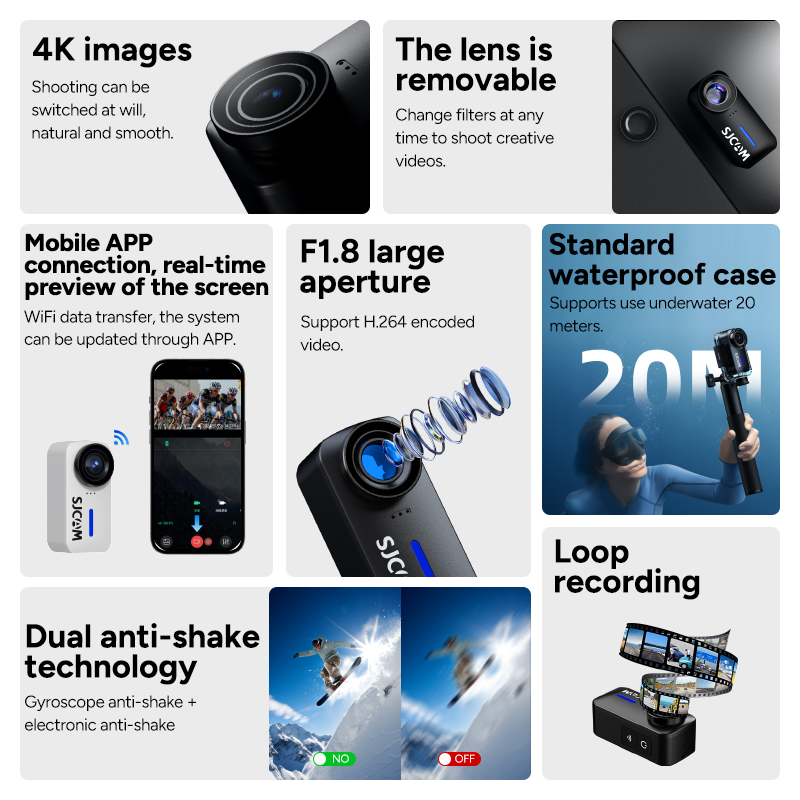 SJCAM C110+Plus Pocket Cam, 4K Action Camera, Stabilization, Waterproof ...