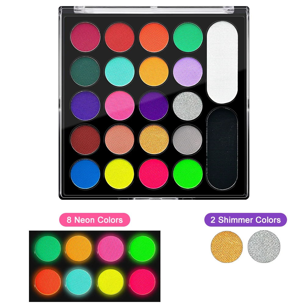 22 Colors Water Based Face Paint Glow Fluorescent Neon Body Mkaeup UV ...