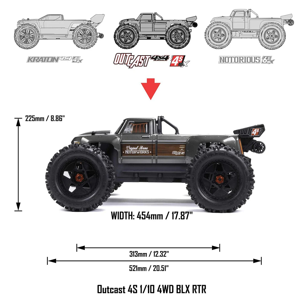 ARRMA 1/10 OUTCAST V2 ARA4410V2 4S Brushless 1:10 RC Electric Remote ...