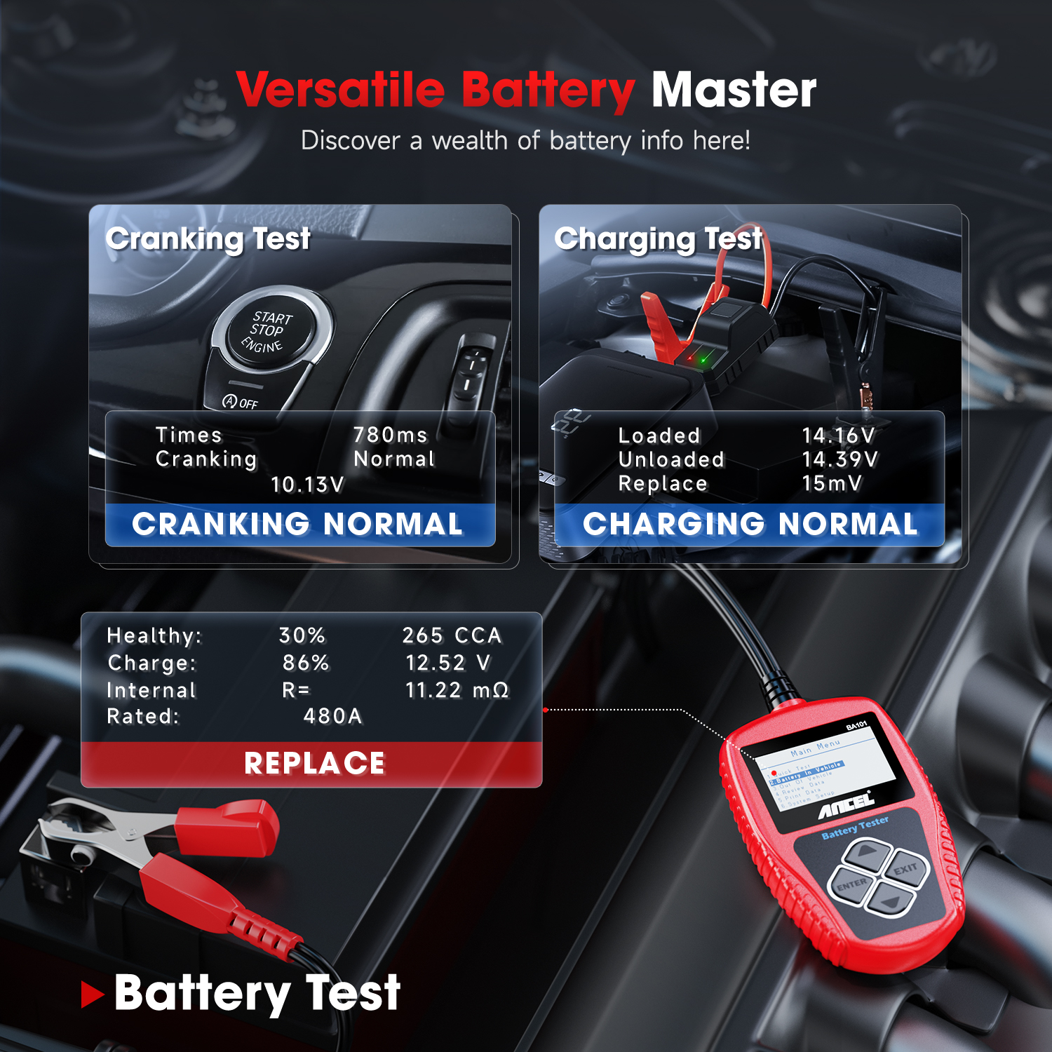 ANCEL BA101 Automotive Premium 12V Battery Tester Digital Battery ...