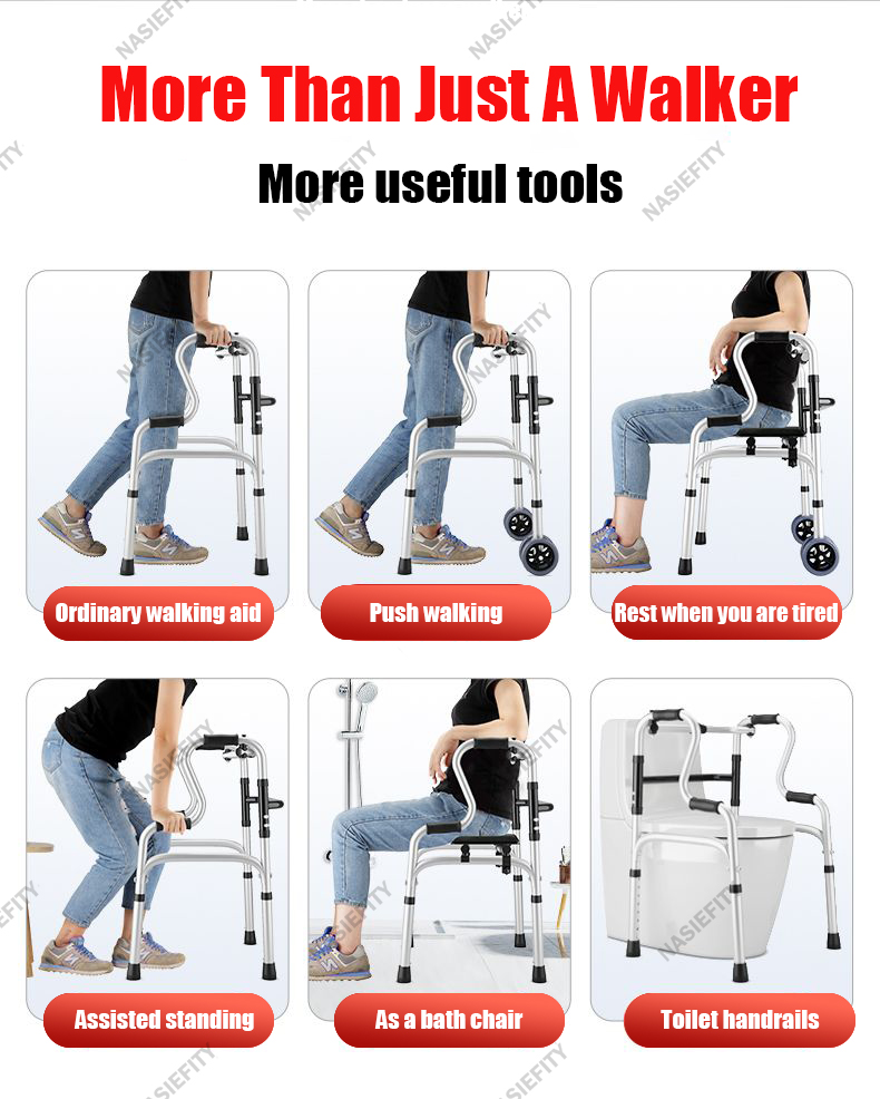 Stable and anti-fall Adult Walker With Wheels Adjustable Aid Walker ...