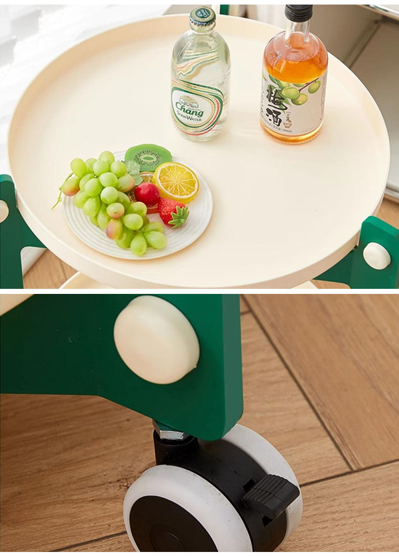 Small Round Table Mobile Coffee Table With Universal Wheels 2-layer ...