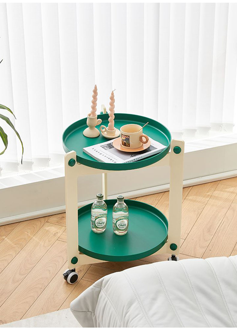 Small Round Table Mobile Coffee Table With Universal Wheels 2-layer ...