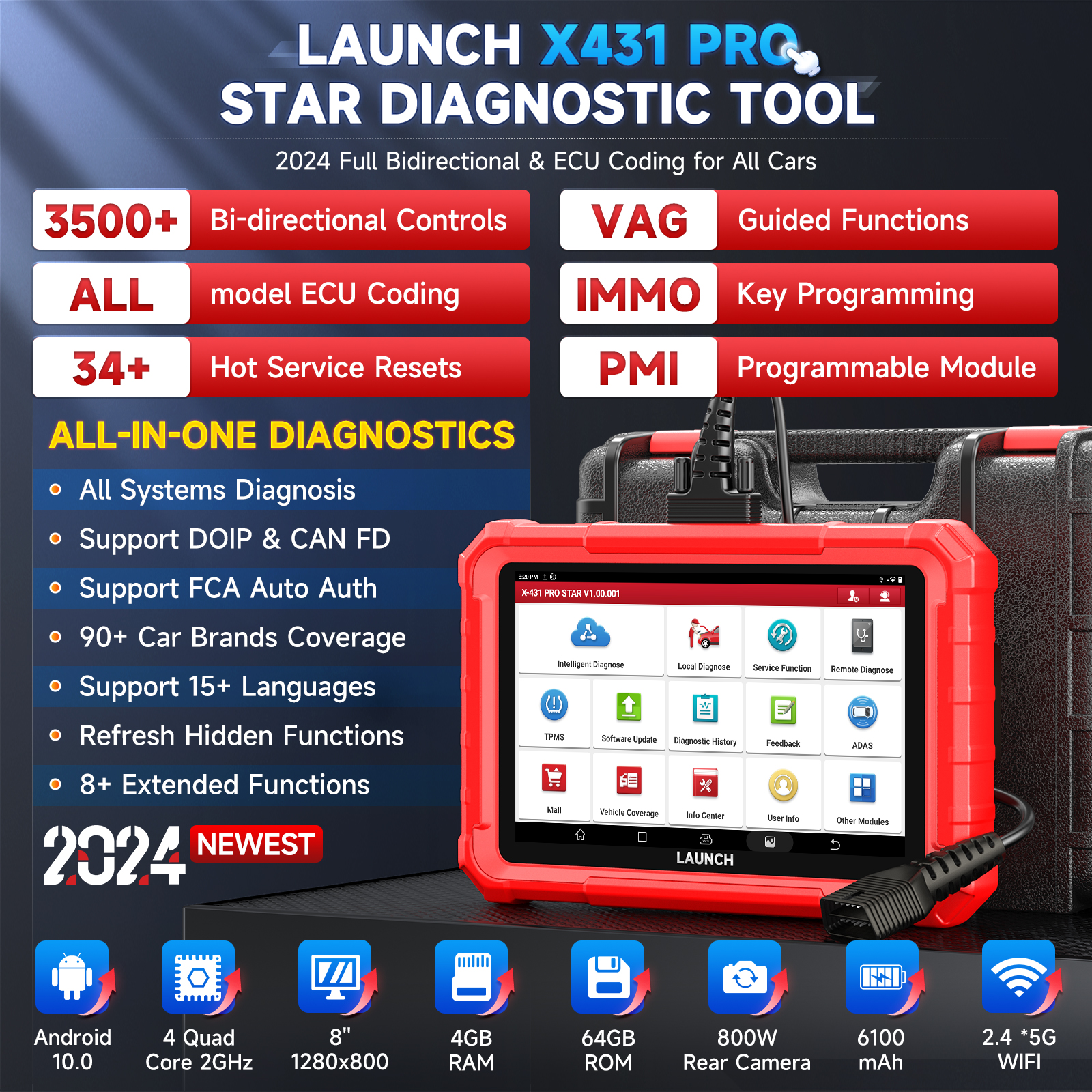Launch X431 Pro Star Car Top OBD2 Scanner ECU Coding IMMO Programming ...
