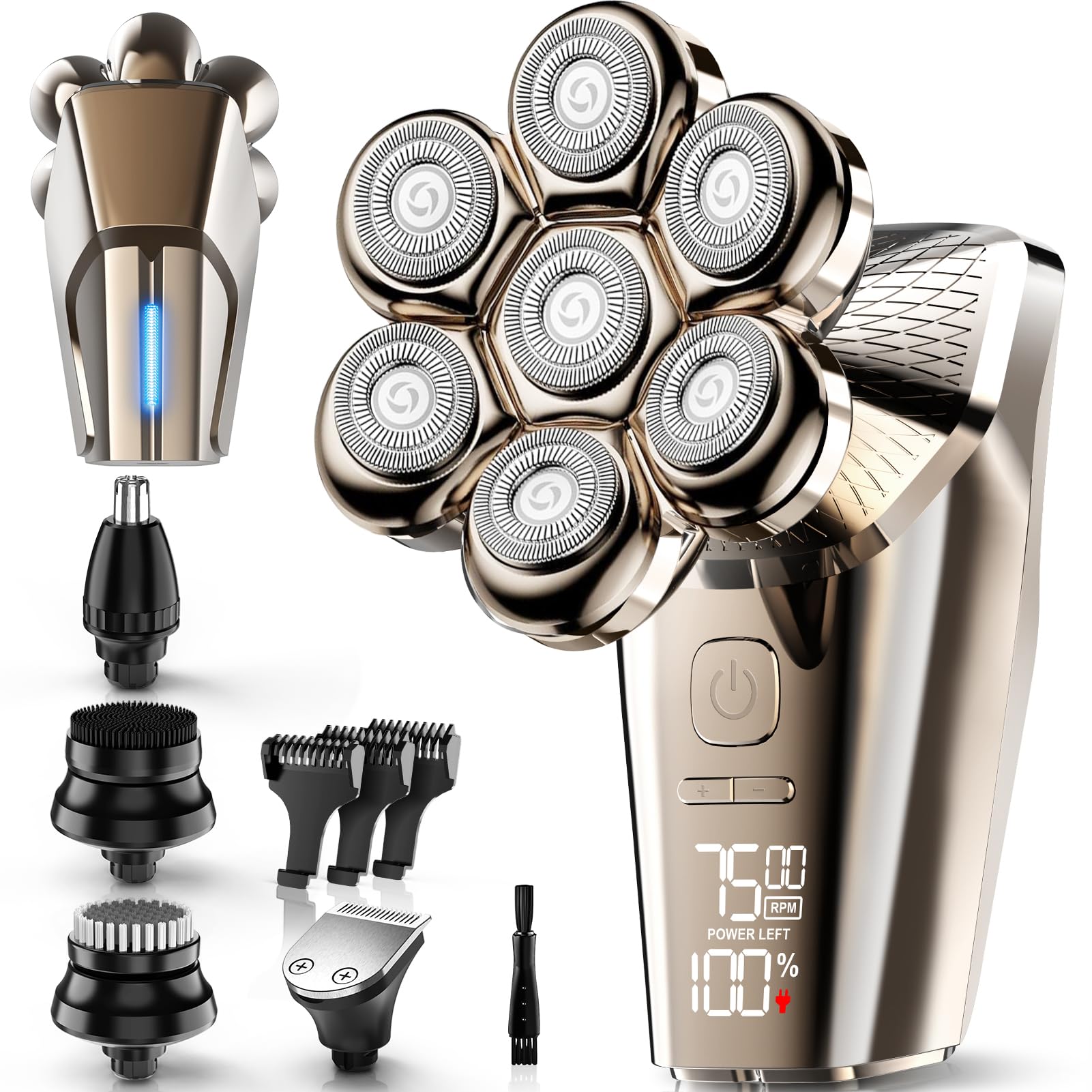 7D Detachable Head Shavers, 5-in-1 Electric Razor Grooming Kit, IPX7 ...