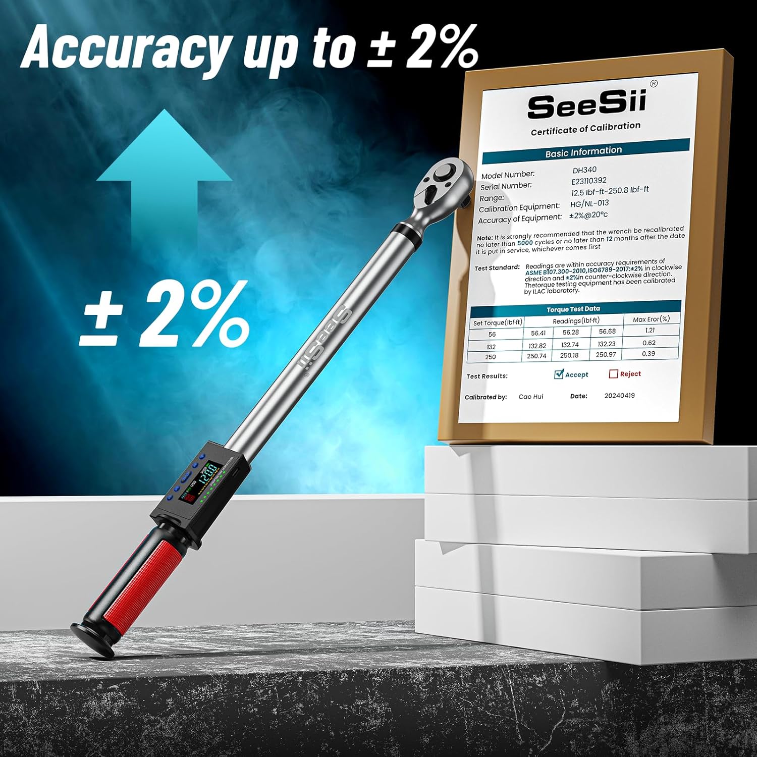 Seesii Digital Torque Wrench 1/2" Drive(12.5-250.8ft-lbs/17-340N.m), 2% ...