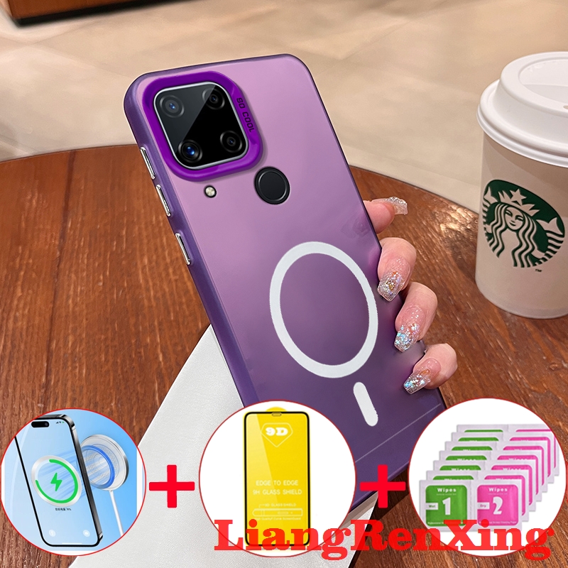【4 in 1】With Tempered Glass Case for Realme C15 phone case hard case ...