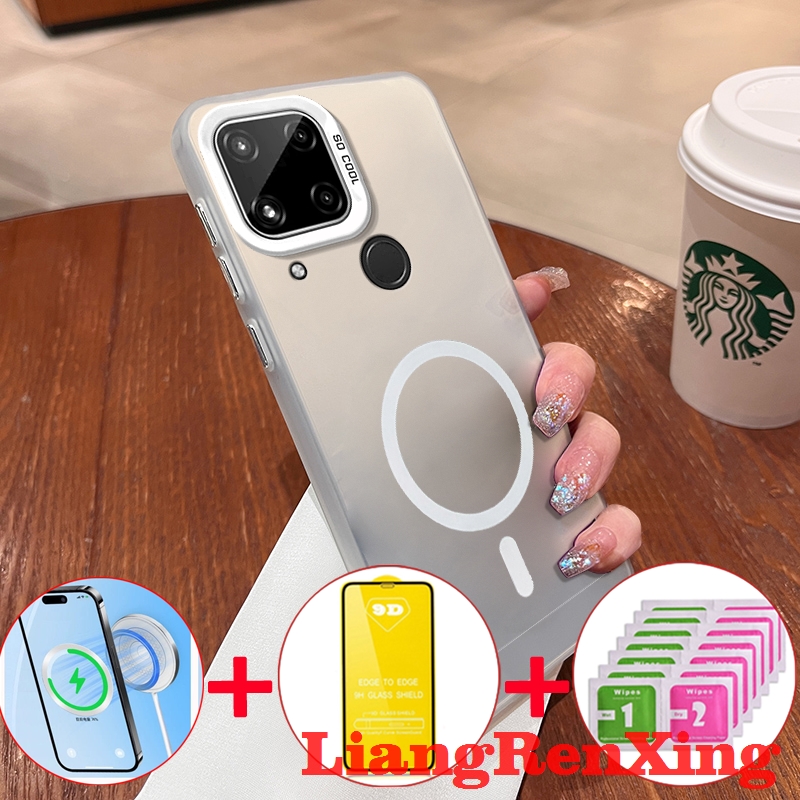 【4 in 1】With Tempered Glass Case for Realme C15 phone case hard case ...