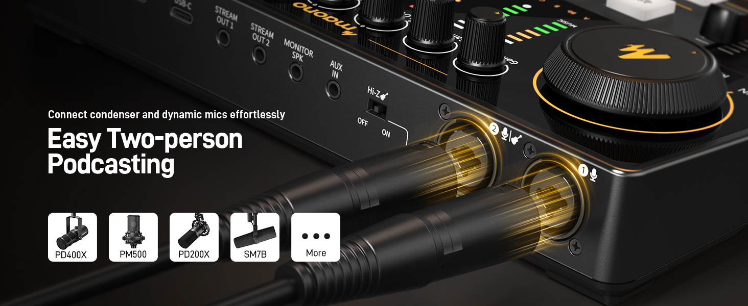 Maono AME2-Gen2 Podcast Mixer Audio Interface Sound Card with Dual XLR ...