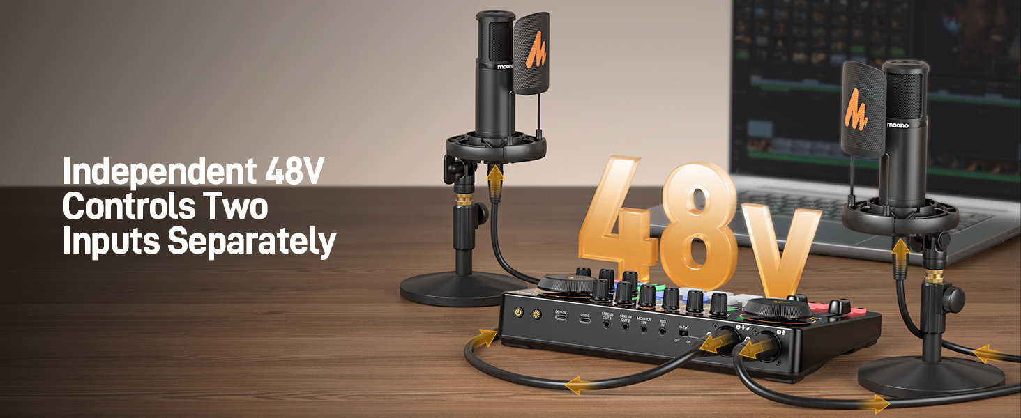 Maono AME2-Gen2 Podcast Mixer Audio Interface Sound Card with Dual XLR ...