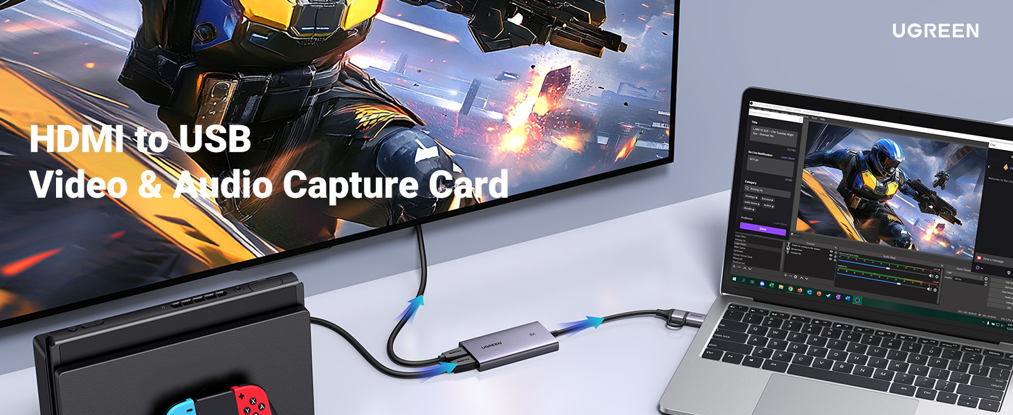 UGREEN 2 IN 1 HDMI to USB Video&Audio Capture Card 4K 30Hz Loop-out 2K ...