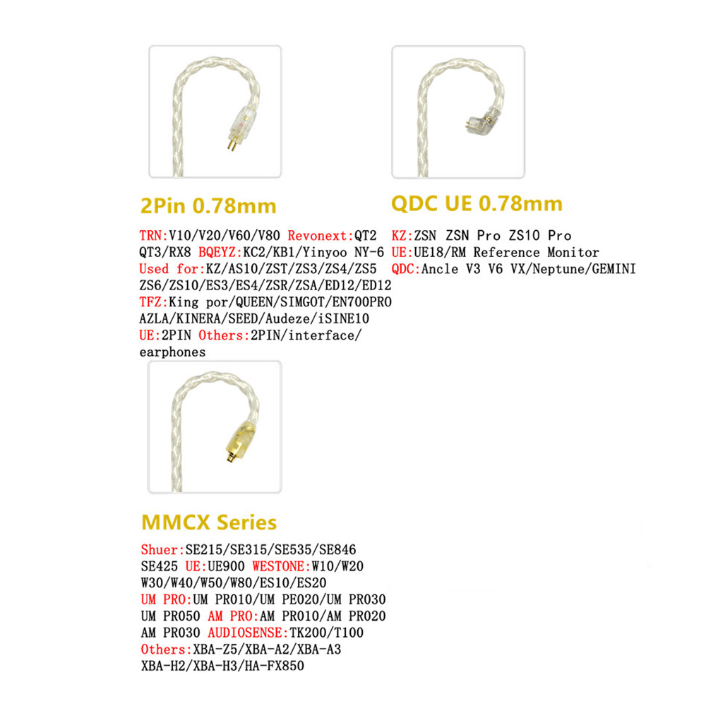 JCALLY Gold JC16 16 Share Earphone Upgrade Cable MMCX/2Pin/QDC KZ C Pin ...