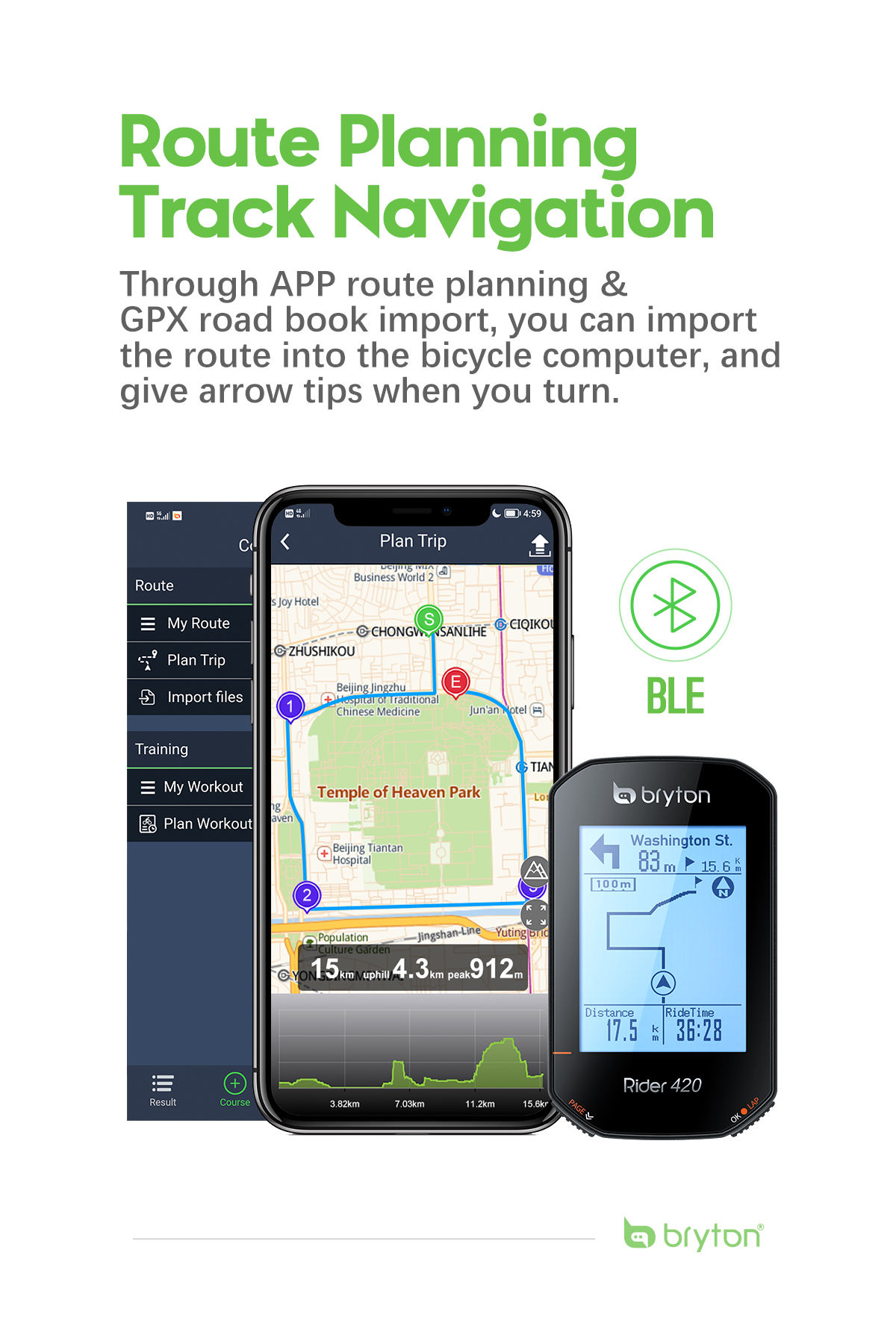 Bryton Rider420 Route Navigation Rider 420 420E GPS Bike Computer ...