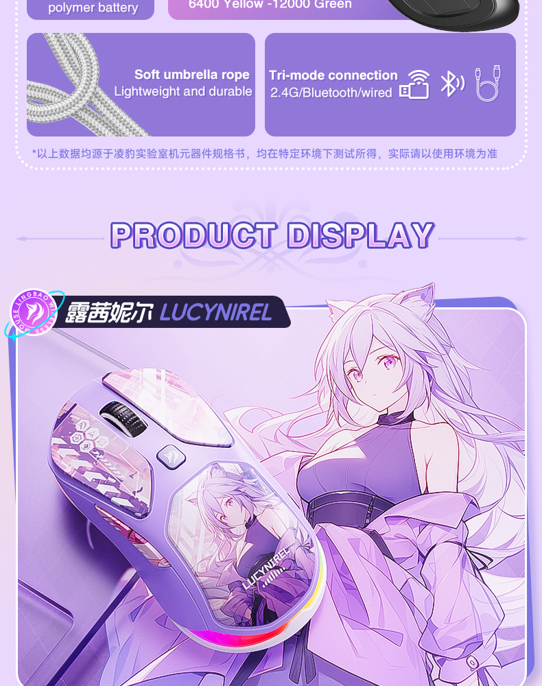 LINGBAO M7 Gaming Mouse 2.4GHz/Bluetooth/Type-C 90g Ultra Lightweight Design PAW3311 Sensor ...