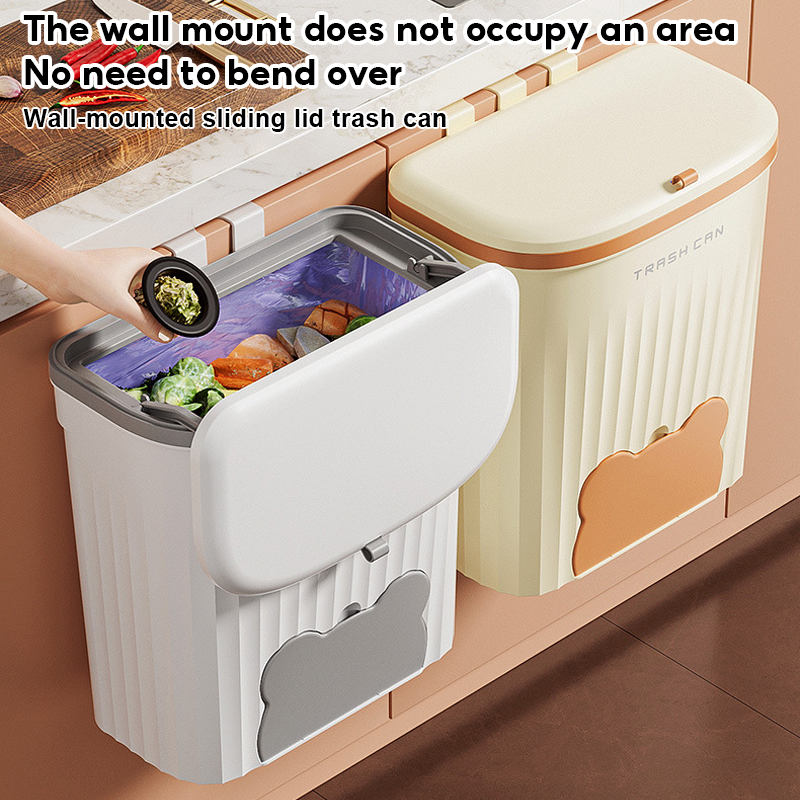 SUNNY SPACES 12L Wall-Mounted Trash Can With Lid Large Capacity Hanging ...