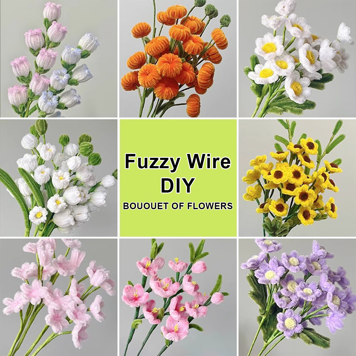 100pcs Fuzzy Wire / Chenille Twist Wire for DIY Flower Bouquet Color ...