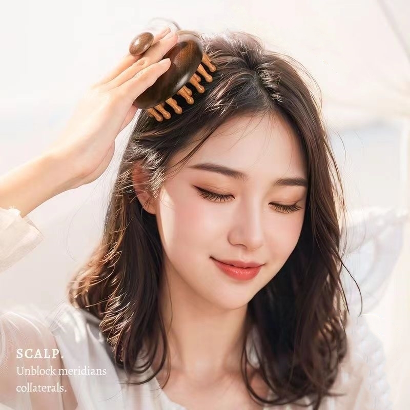Massage Comb Golden Sandalwood for All Body Natural Wood Disc Round ...