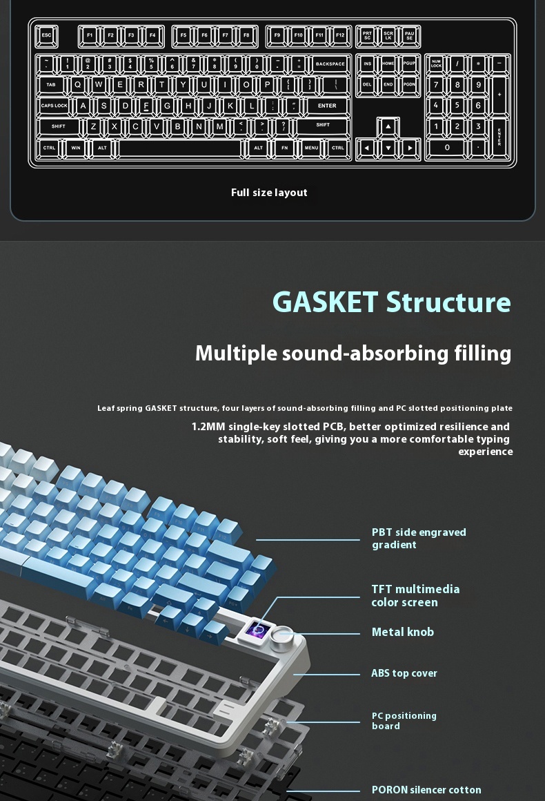 WEIKAV WK75 Wireless Mechanical Keyboard 75% Hot swappable RGB GASKET ...