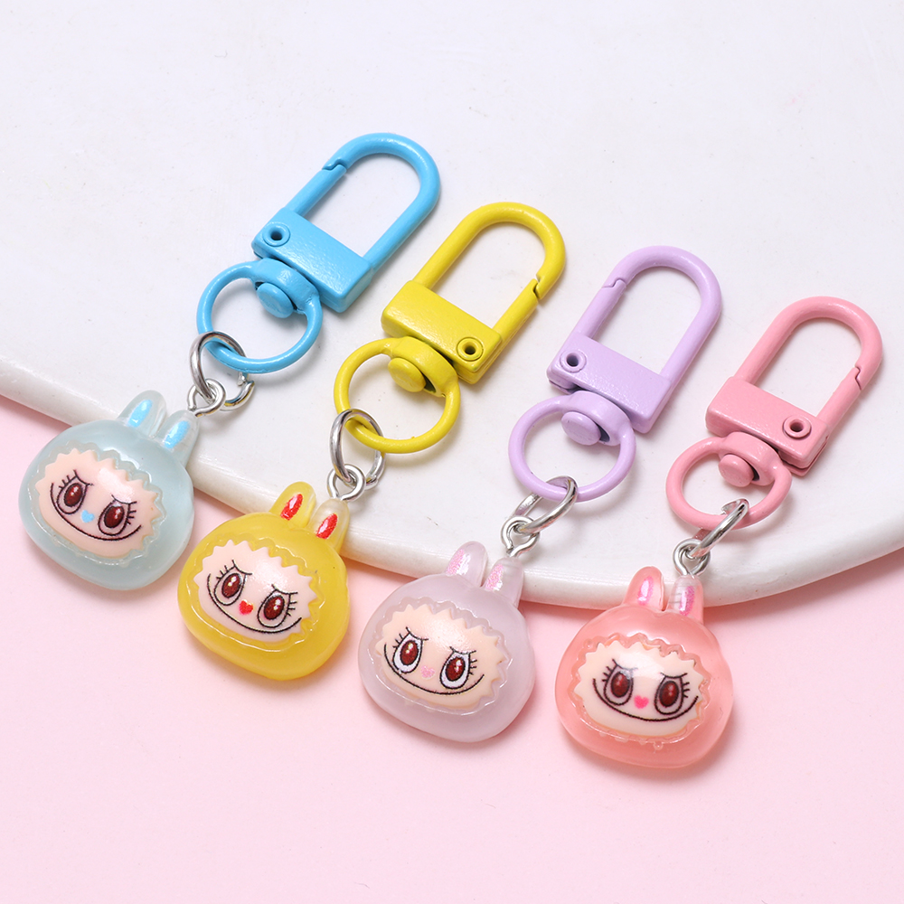 1pcs Cartoon Resin Labubu Head Funny Luminous Labubu Keychain | Shopee ...