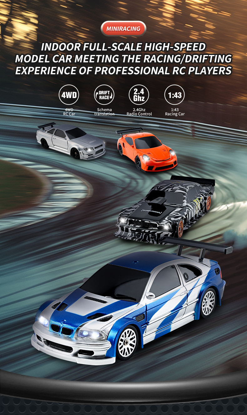 1/43 2.4G Mini RC Drift Car 4WD Full Proportional Throttle Remote ...