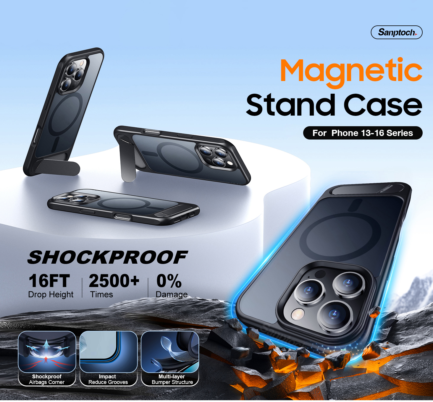 Sanptoch For Magnetic Invisible Stand Phone Case For iPhone 16 15 14 13 ...