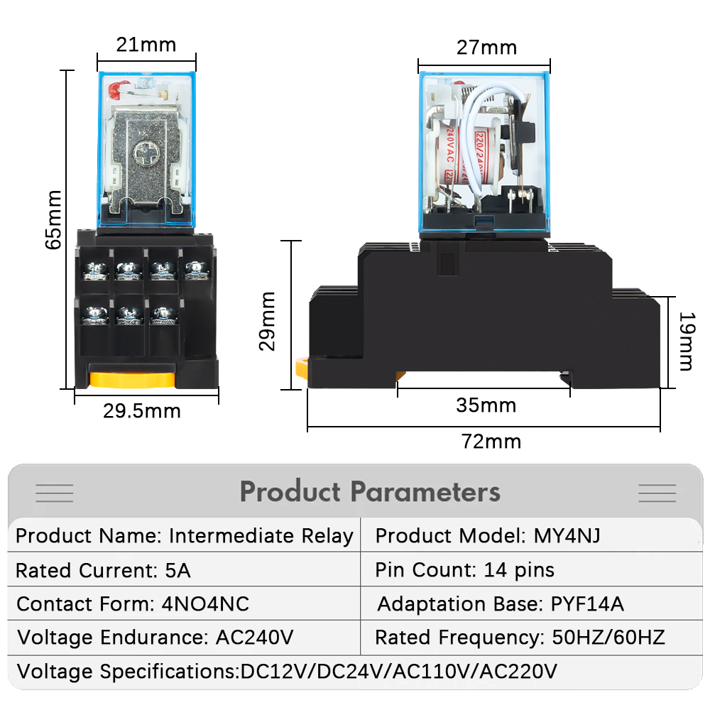 MY2NJ DIN Rail Small Electromagnetic Relay Coil Power Relay DC12V DC24V AC24V AC110V AC220V With ...