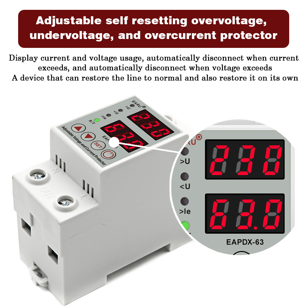 40A 63A 230V Din Rail Adjustable Over Voltage And Under Voltage ...