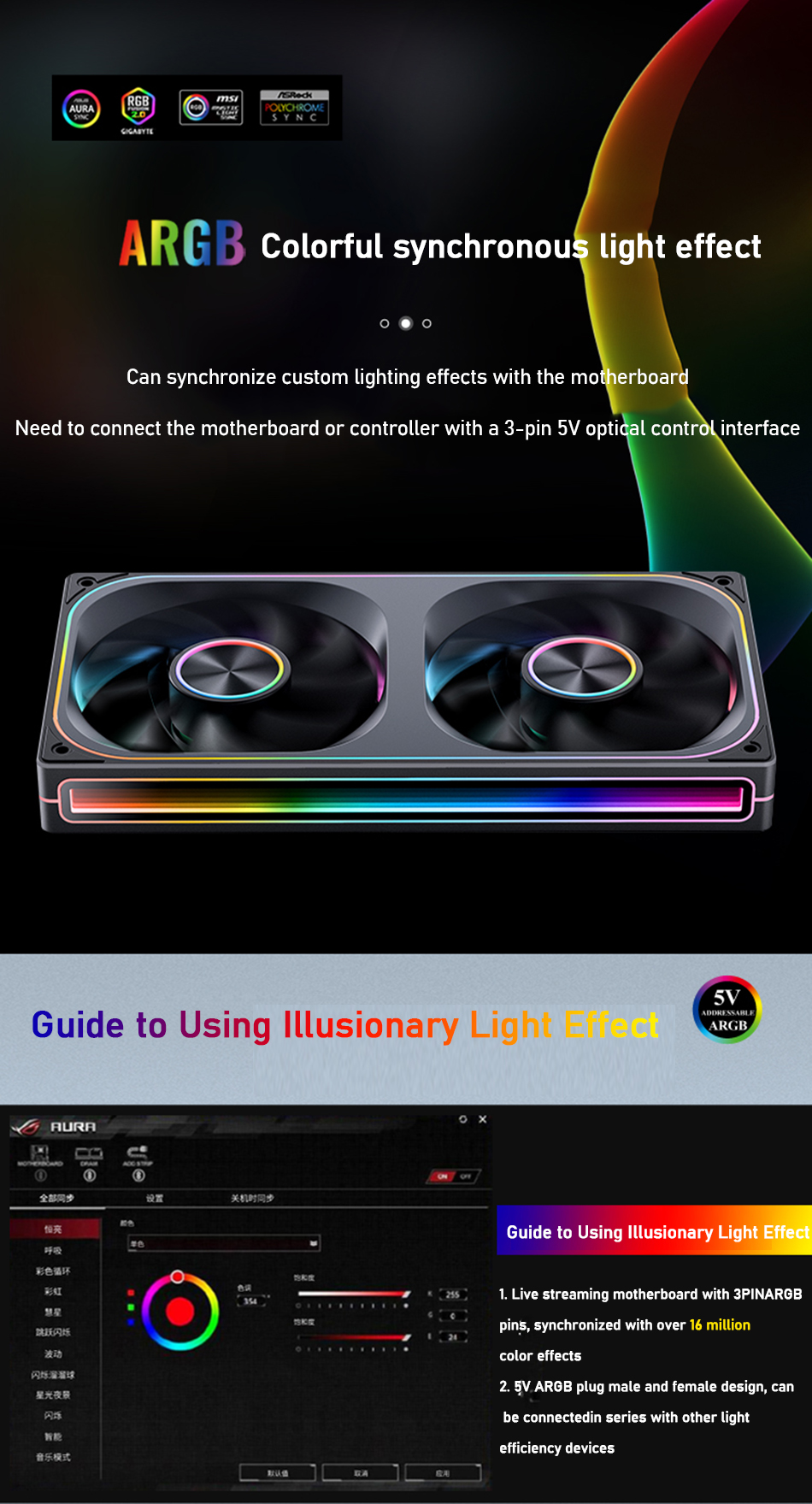 Jonsbo ZA-120/240/360 Case Fan 360 Multi Sided Thousand layer Mirror 5V ...