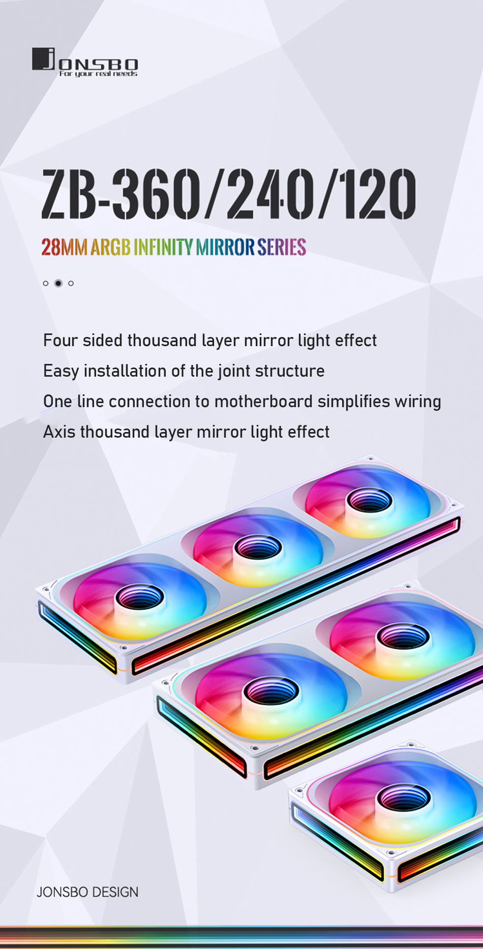 Jonsbo ZB-120/240/360 Combined Case Fan 360 Four Sided Thousand Layer Mirror 120mm PWM CPU ...