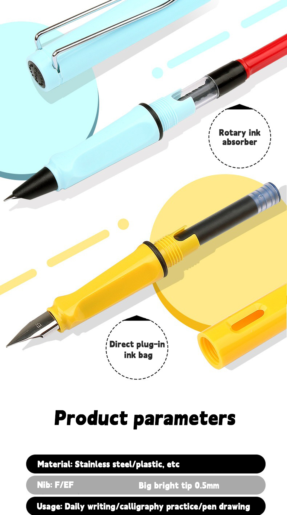 1 pen+10 ink Kawaii Fountain pen calligraphy fashionable Multi-function ...