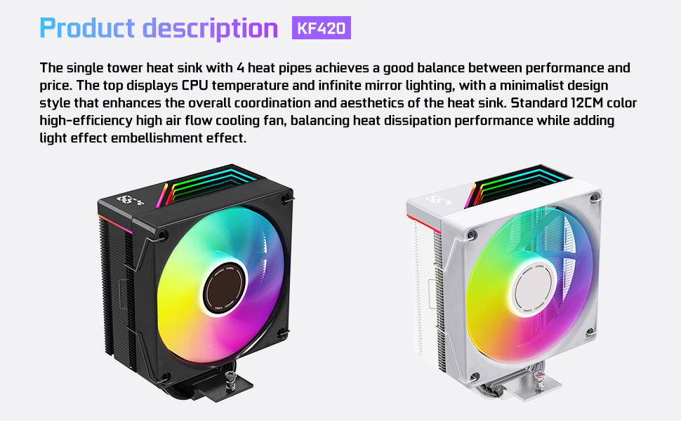 Jungle Leopard KF420 Digital ARGB CPU Cooler Black / White 4 Heat Pipes ...