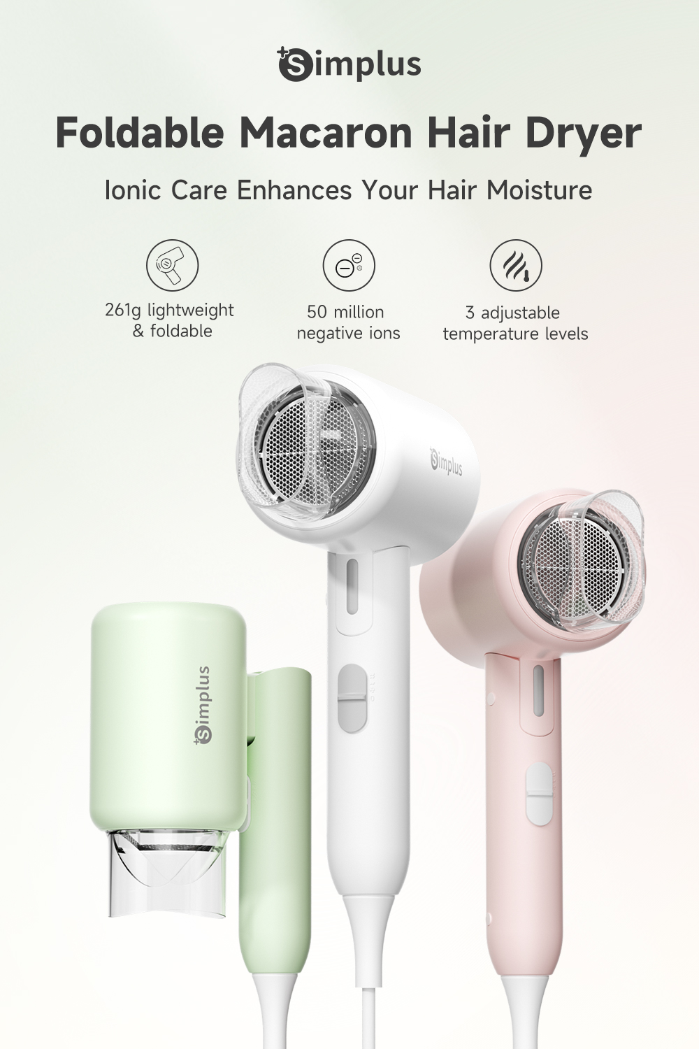 Simplus Hair Dryer Hair Blower Ionic Hair Care Foldable Design 3 ...