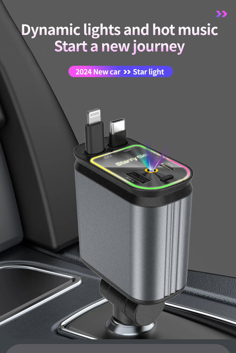 5-in-1 120W Retractable Car Charger Starlight In Car Roof Star Night ...