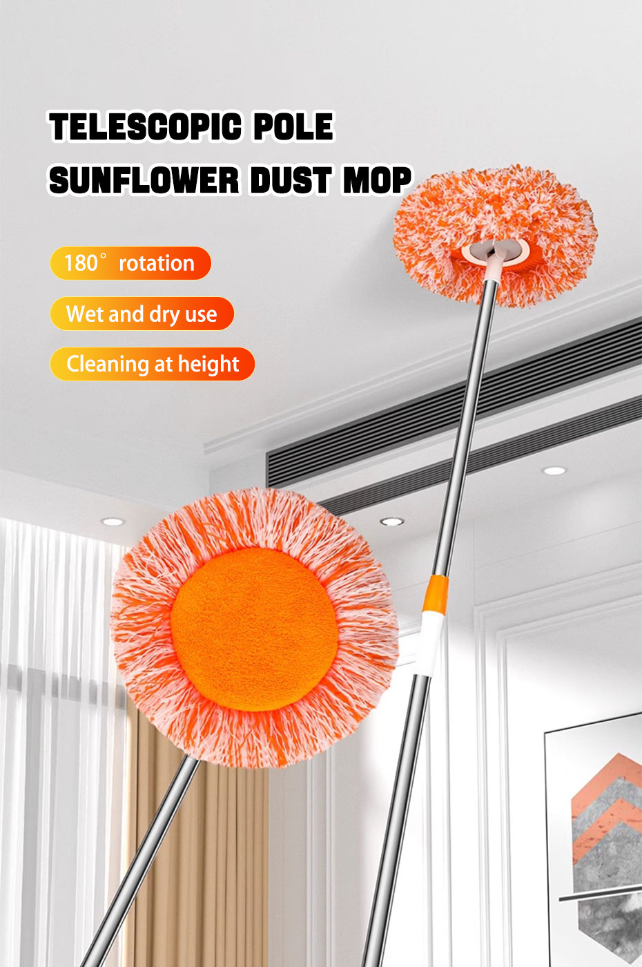 4in1 Scalable Long handle Cleaning Mop Rotating Mop for Wall Ceiling ...