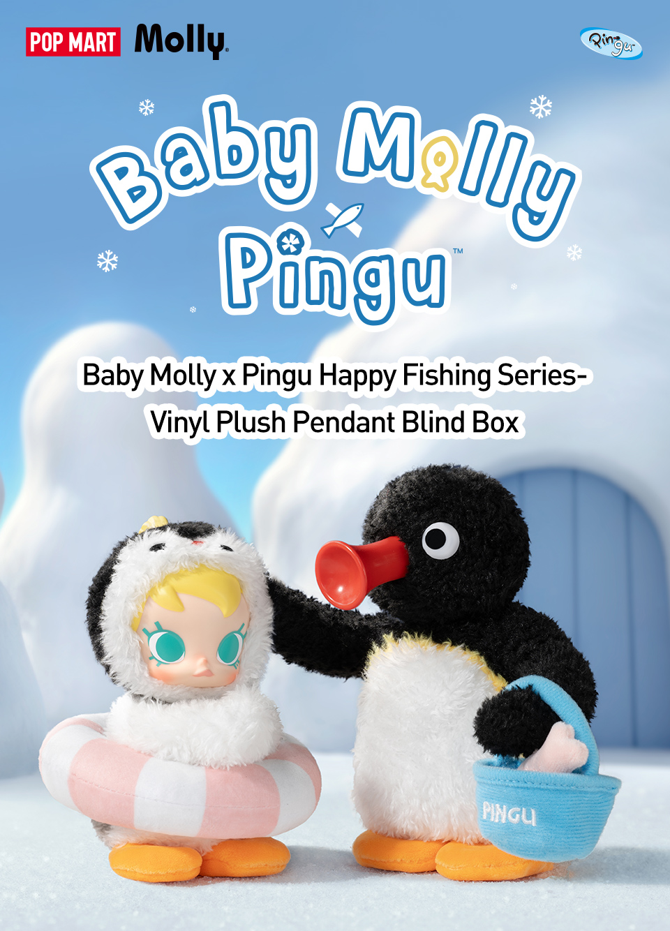 POP MART Baby Molly × Pingu Happy Fishing Series-Vinyl Plush Pendant Blind Box Action Toys ...
