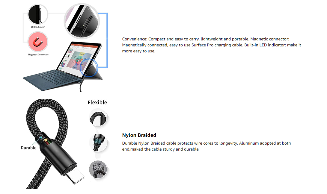 Microsoft Surface Charging Cable Charging Head PD Fast Charging Type-C ...