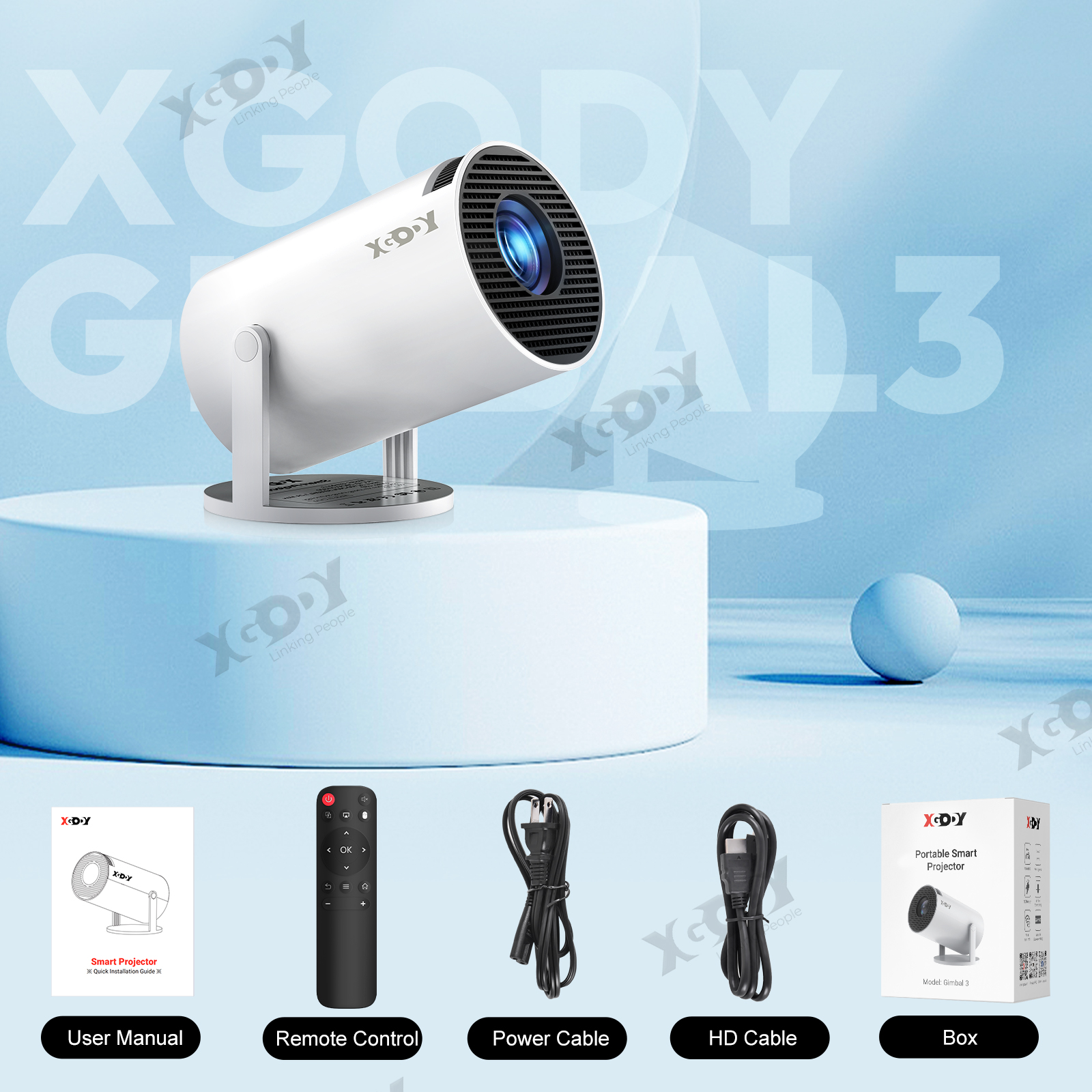 XGODY Gimbal 3 Android 11.0 Portable Projector Ultra HD 1080P LCD Smart ...