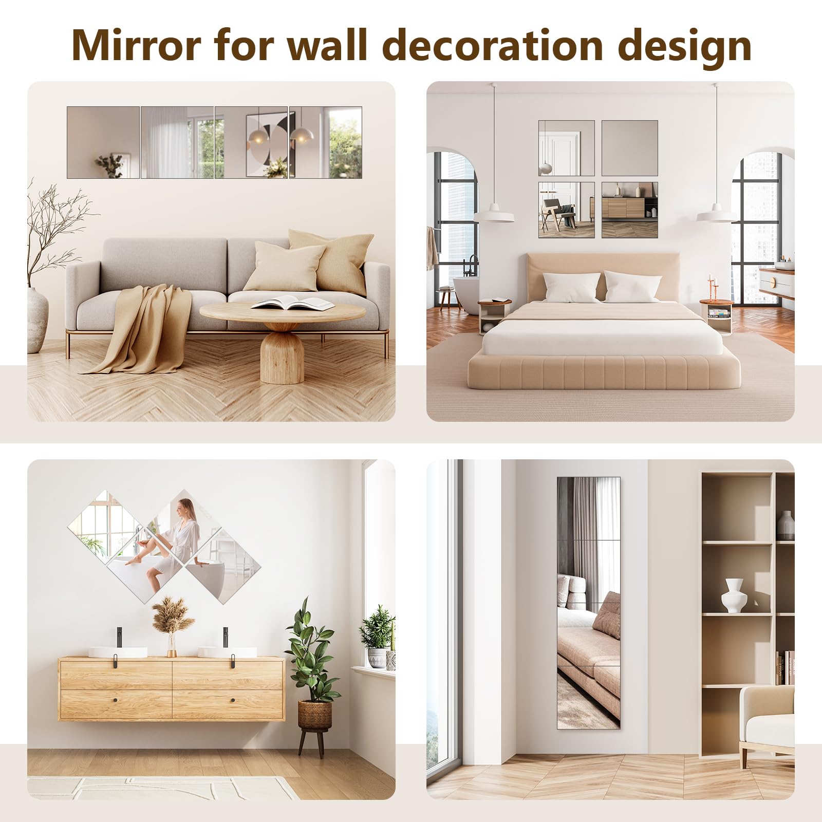 16pcs Square Wall Mirror Bedroom Living Room Mirror Sticker Self ...