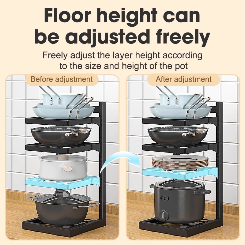 Adjustable Kitchen Rack Kitchen Pan Organizer Pot Rack Countertop ...