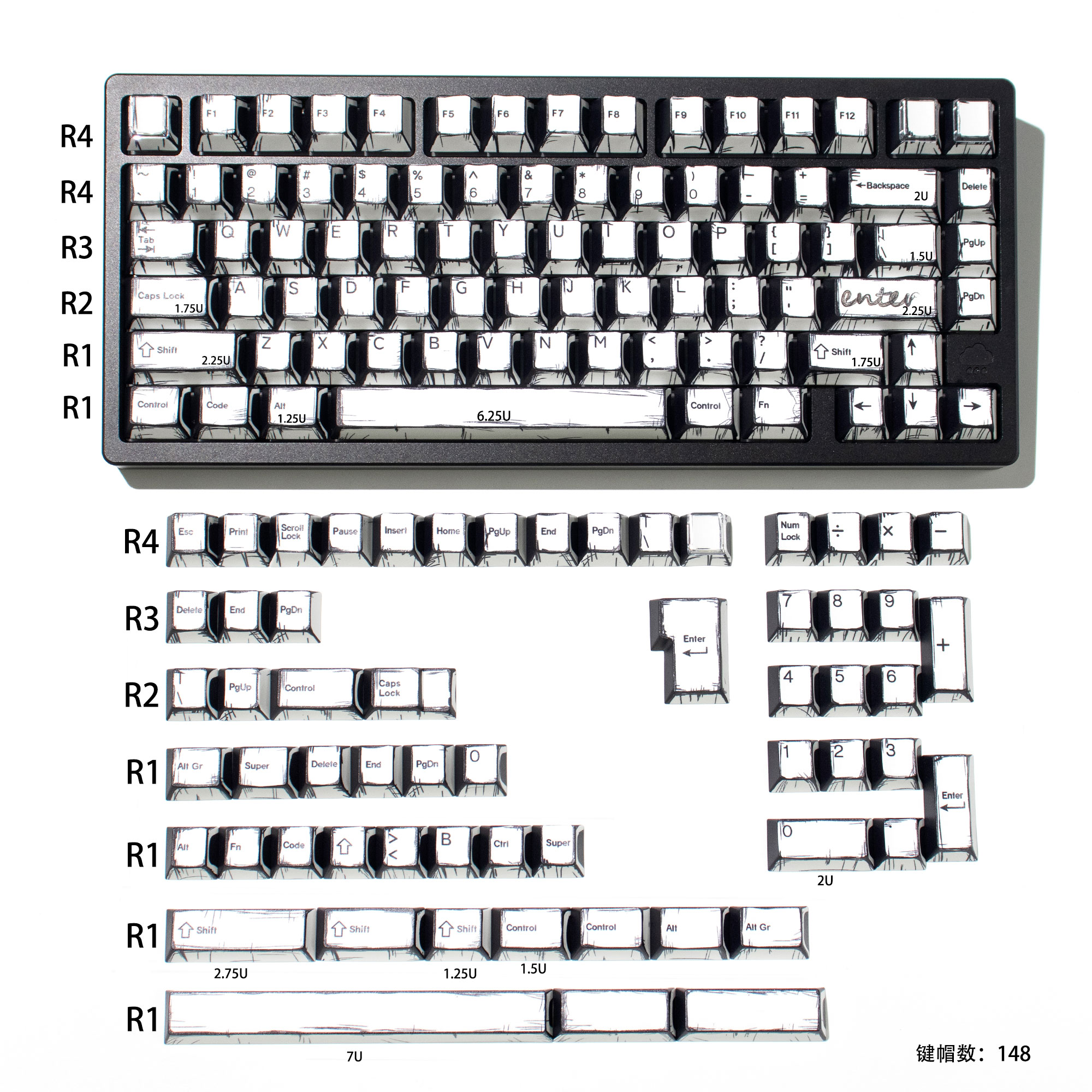 Comic style Mixed light Keycaps PBT cherry Profile for MX Switches ...
