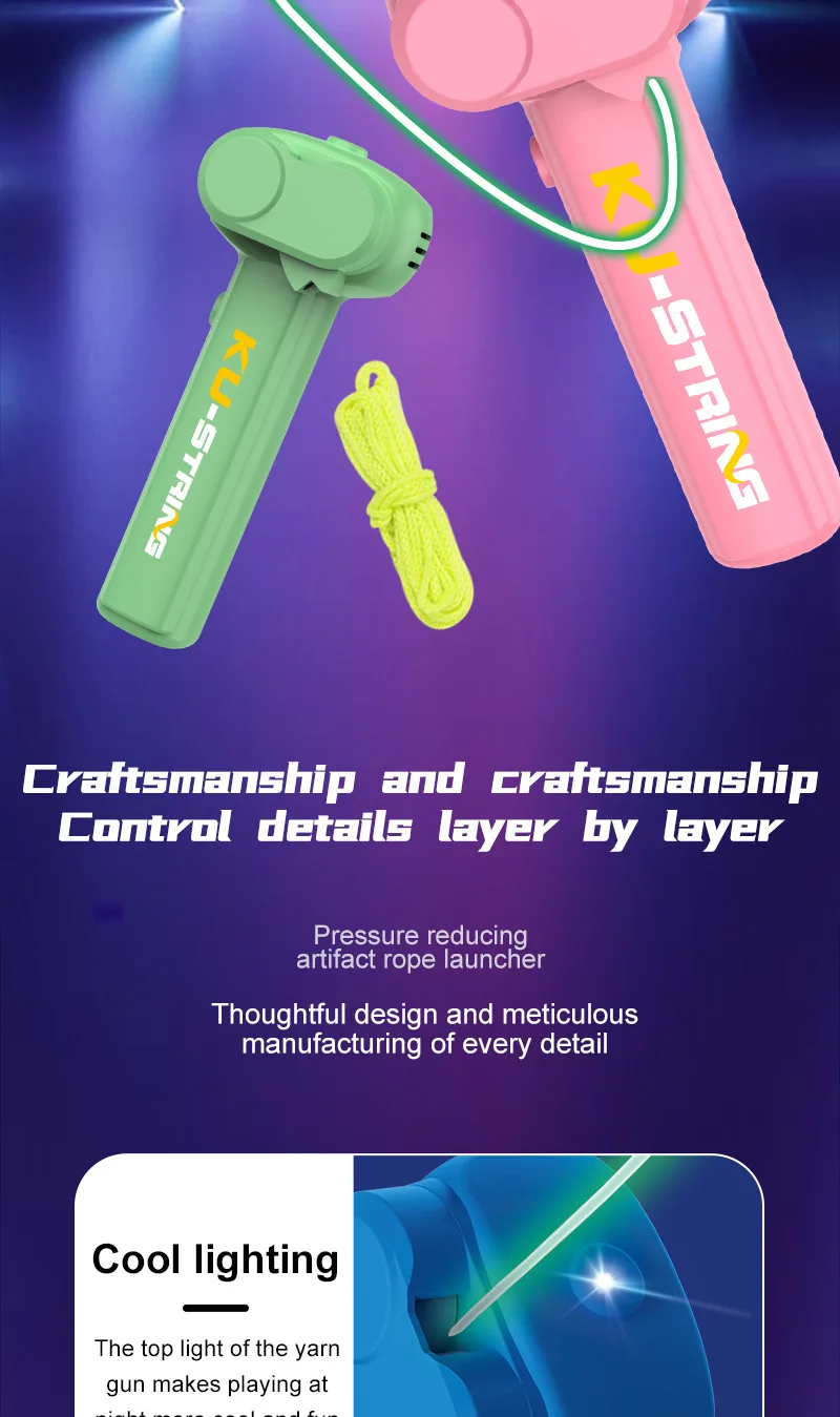 String Rope Glow in The Dark Rope Launcher Toy Portable Rope Launcher ...