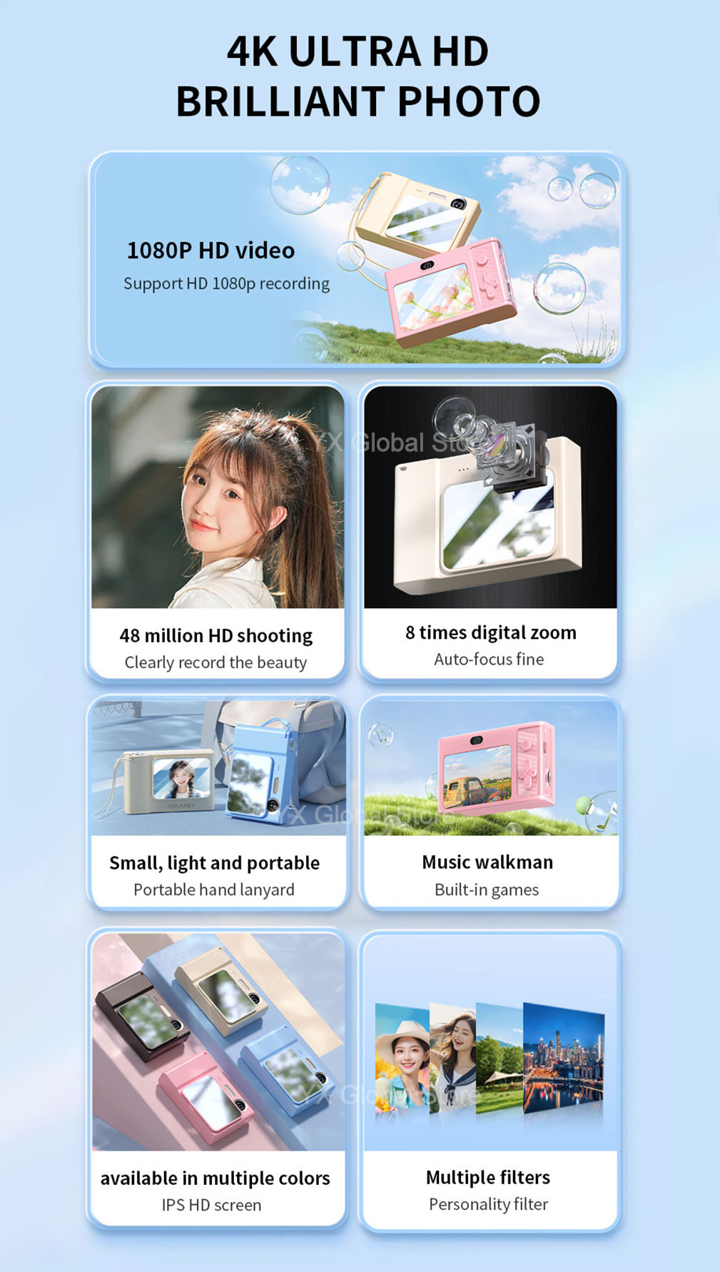 4K digi cam Beginner's camera with mirror 48MP HD Autofocus Camera ...