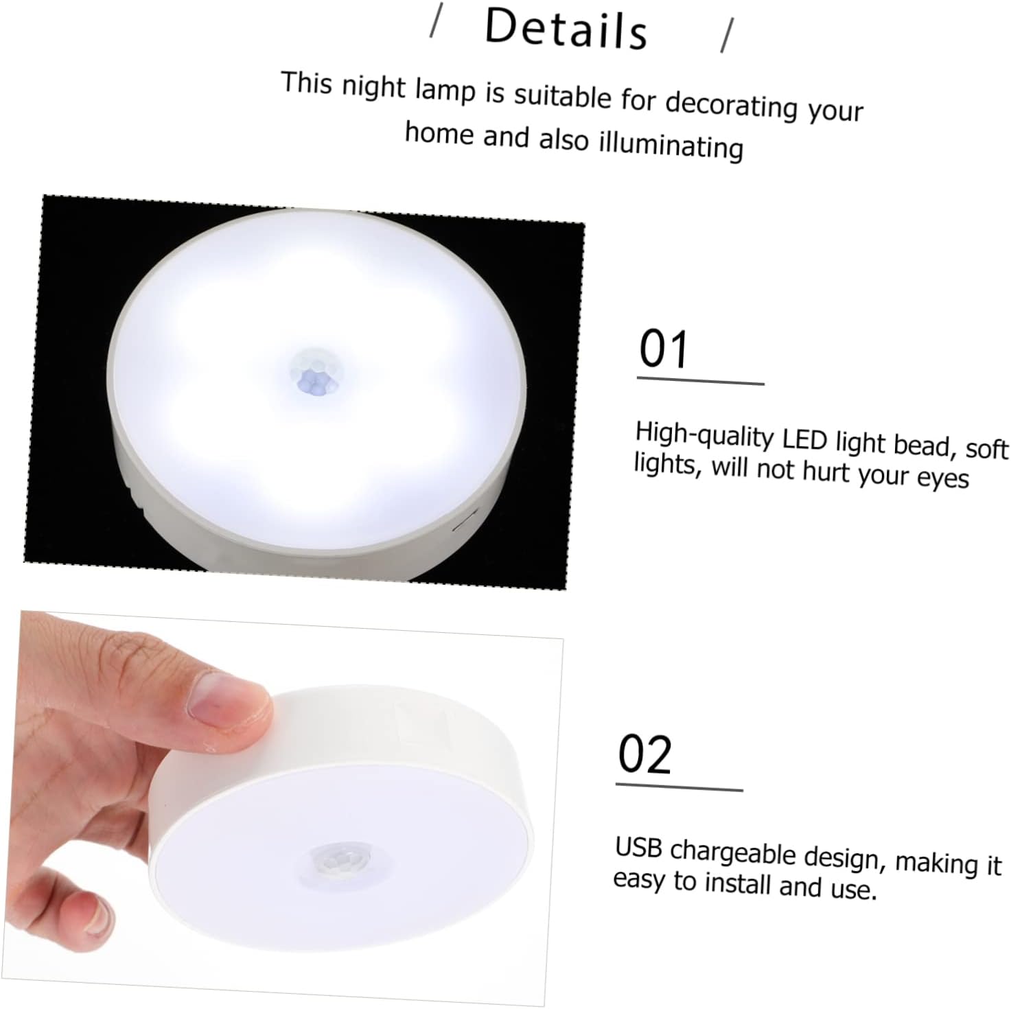 1Pcs Magnetic Motion Sensor Night Light Usb Rechargeable Wireless Body ...